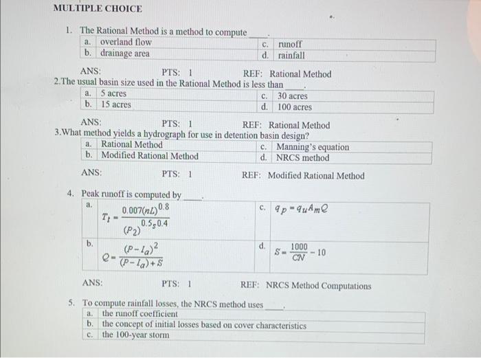 Solved MULTIPLE CHOICE 1. The Rational Method is a method to | Chegg.com