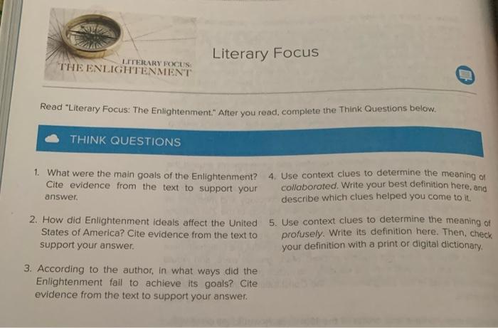 Read "Literary Focus: The Enlightenment." After you | Chegg.com