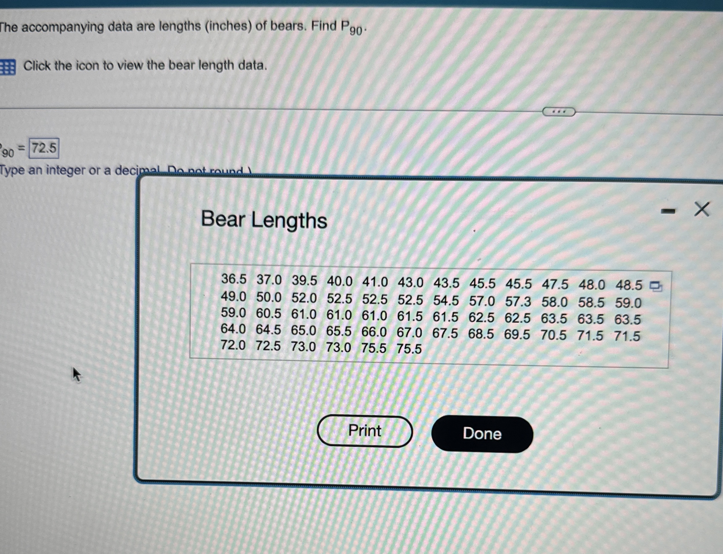 Solved The accompanying data are lengths (inches) ﻿of bears. | Chegg.com