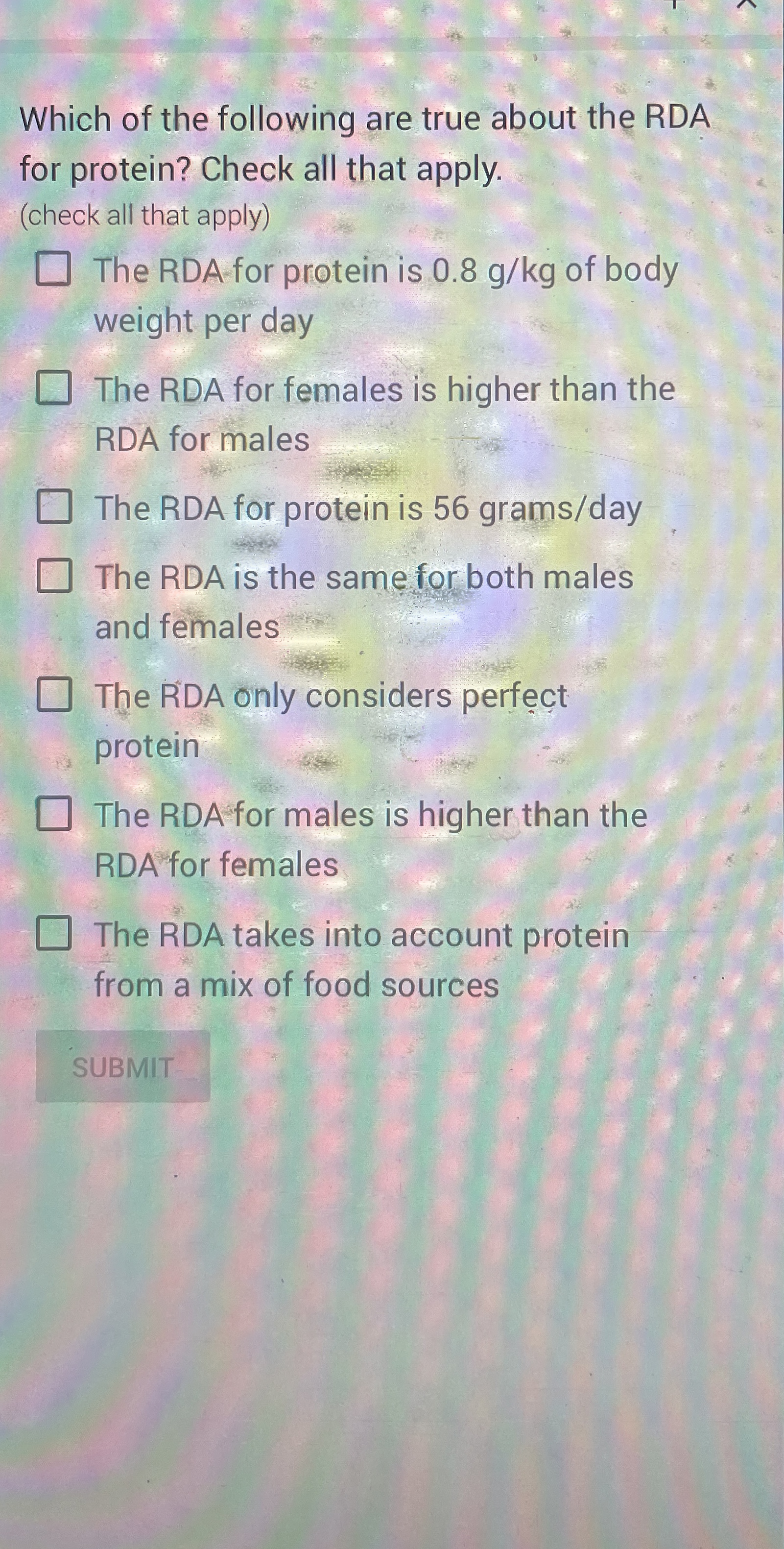 Solved Which of the following are true about the RDA for | Chegg.com