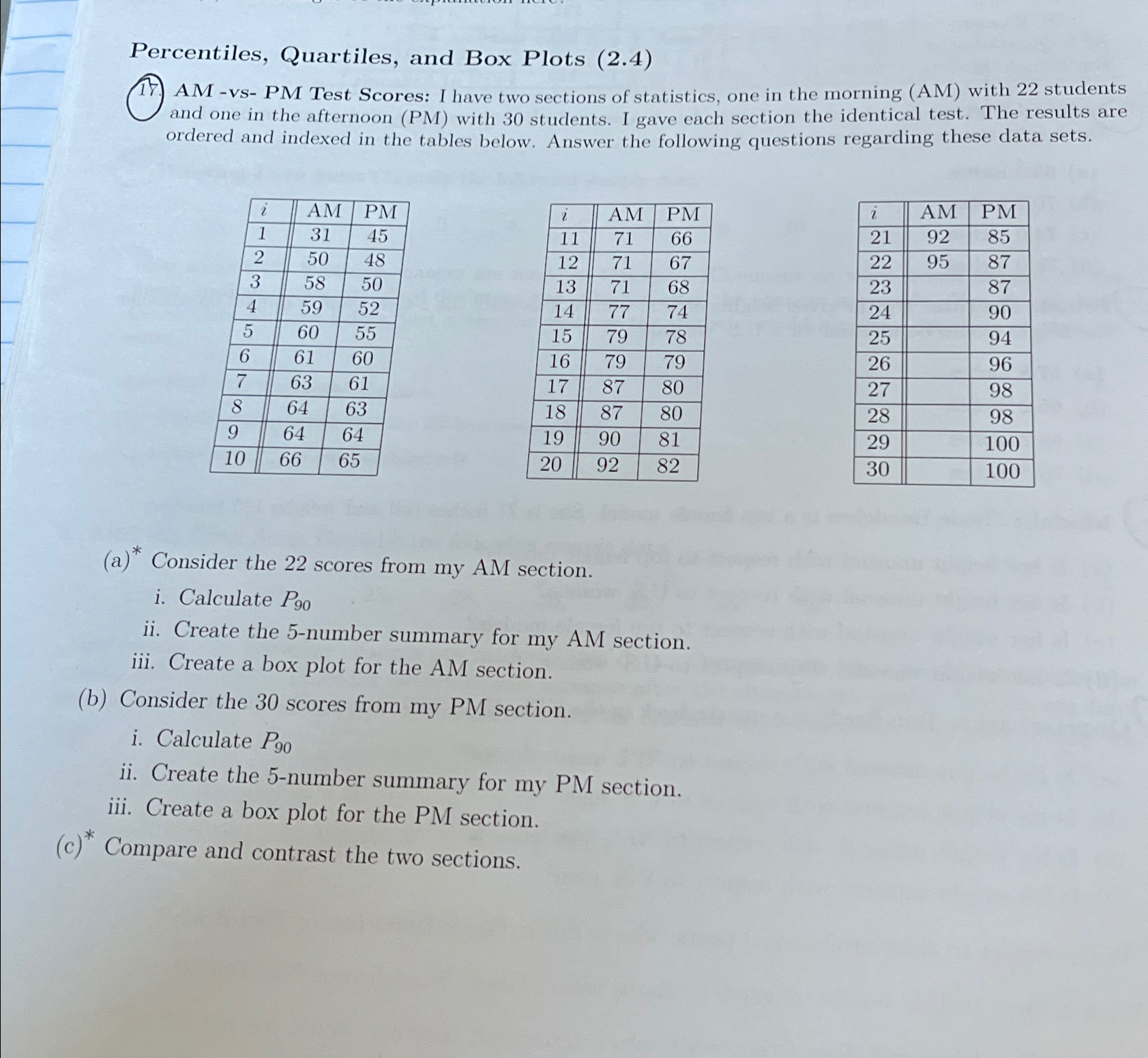 Solved Percentiles, Quartiles, and Box Plots (2.4)17. | Chegg.com