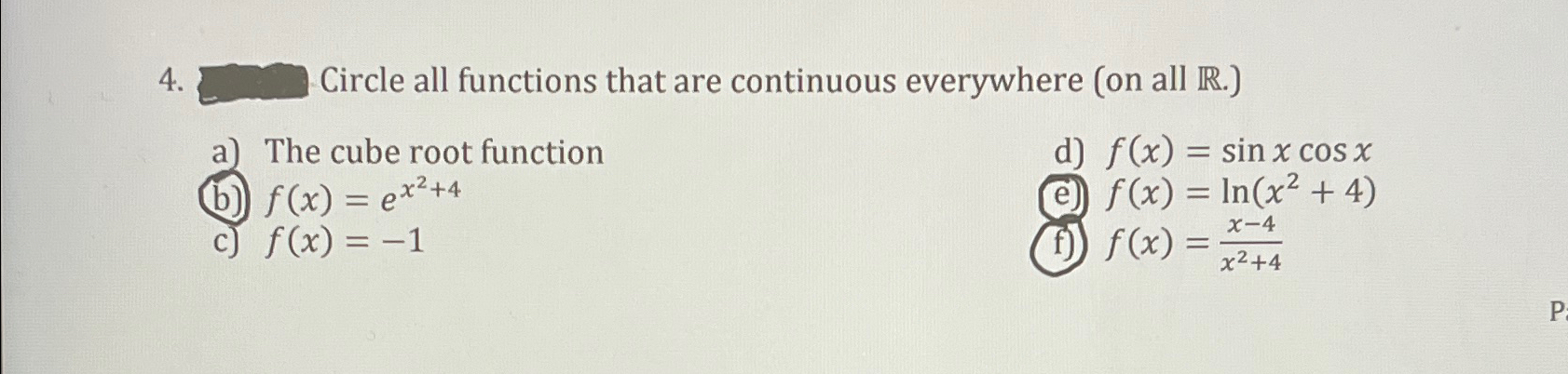 Solved Circle all functions that are continuous everywhere | Chegg.com