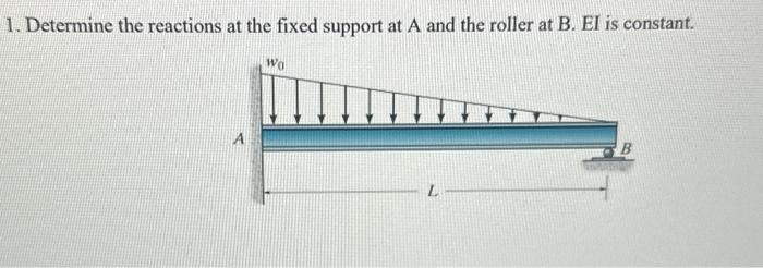 Solved 1 Determine The Reactions At The Fixed Support At A