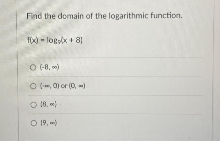 Solved Find the domain of the logarithmic function. f(x) = | Chegg.com
