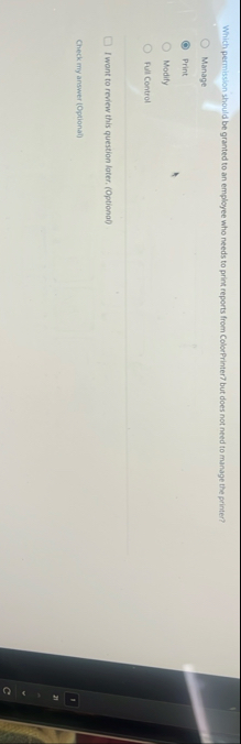 Solved Which permission should be granted to an employee who | Chegg.com