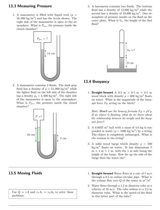 Solved 13.3 Measuring Pressure 1. A manometer is filled with | Chegg.com