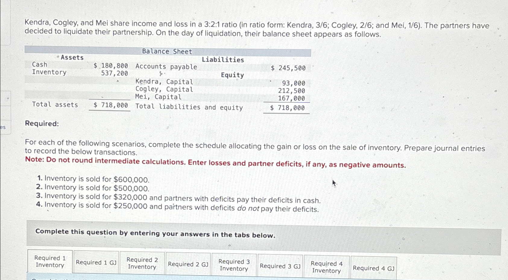 Solved Kendra, Cogley, and Mei share income and loss in a | Chegg.com