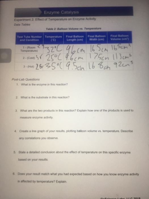Enzyme Catalysis Experiment 2: Effect of Temperature | Chegg.com
