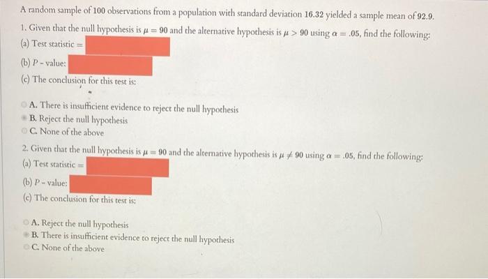 Solved A random sample of 100 observations from a population | Chegg.com