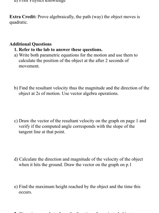 Generating a position-time graph and algebraic | Chegg.com