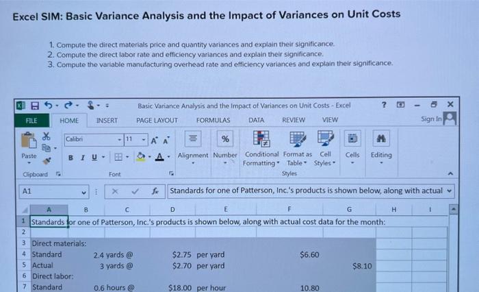 Solved Excel SIM: Basic Variance Analysis and the Impact of | Chegg.com