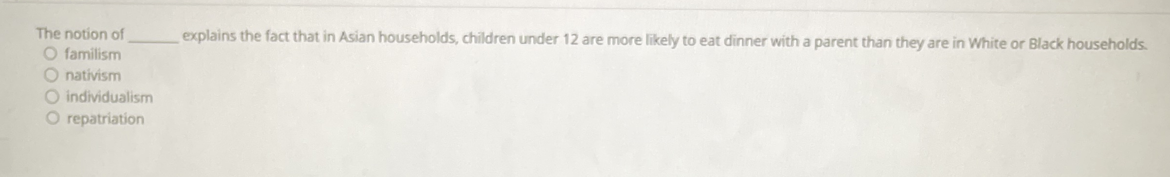 Solved The notion of ﻿familism explains the fact that in | Chegg.com
