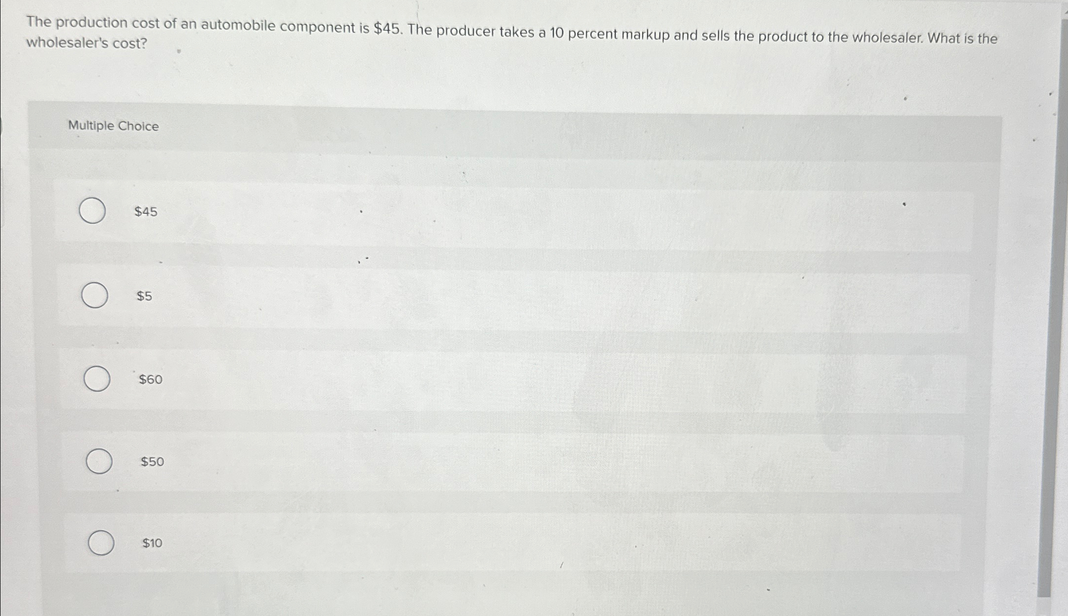 Solved The production cost of an automobile component is | Chegg.com