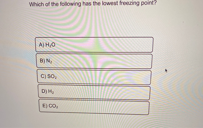 Solved Which of the following has the lowest boiling point? | Chegg.com