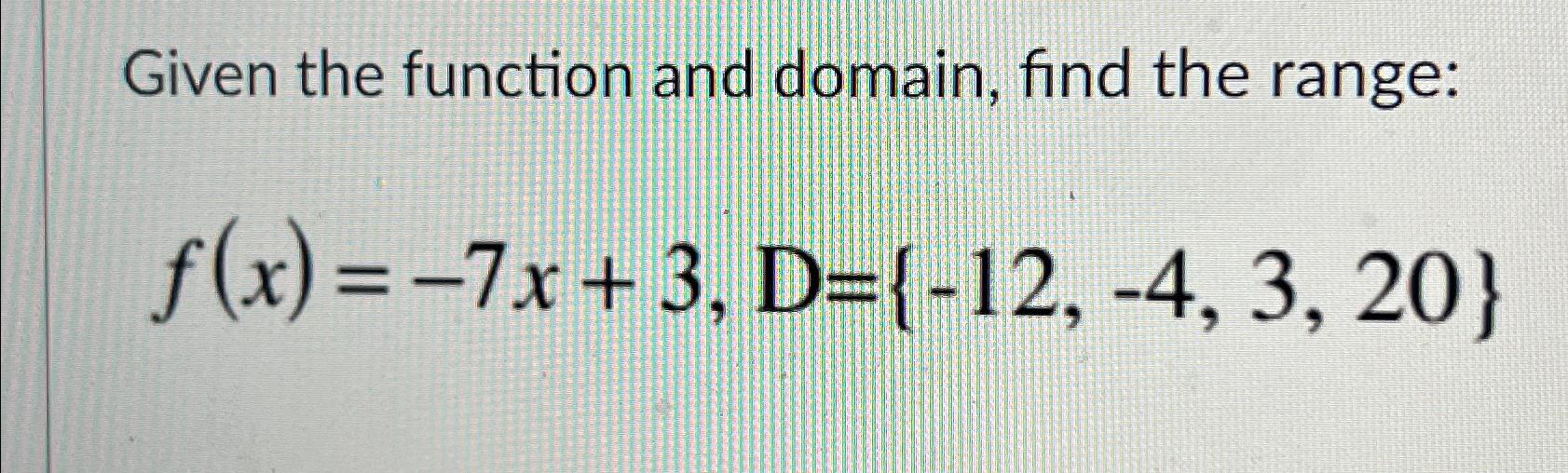 Solved Given the function and domain, find the | Chegg.com
