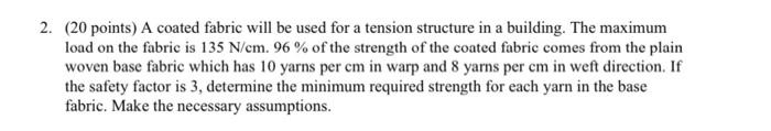 Solved ( 20 points) A coated fabric will be used for a | Chegg.com