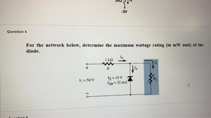 Solved For the network below, determine the maximum wattage | Chegg.com