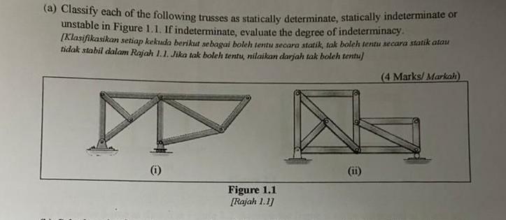 Solved (a) Classify each of the following trusses as | Chegg.com