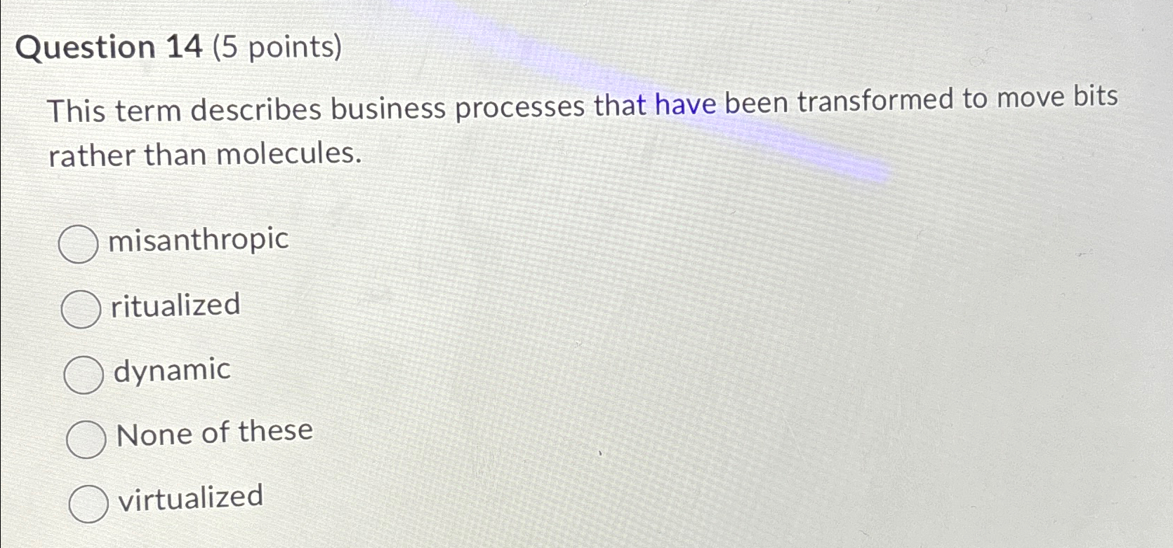 Solved Question 14 (5 ﻿points)This term describes business | Chegg.com
