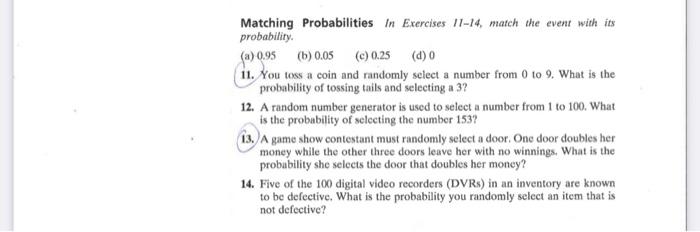 Solved Matching Probabilities In Exercises 11-14, match the | Chegg.com