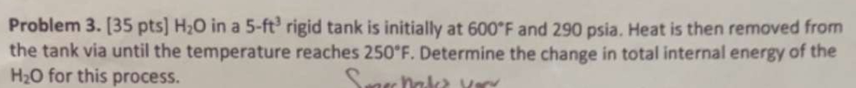 Solved Problem 3. [ 35 ﻿pts ] H2O ﻿in a 5-ft3 ﻿rigid tank is | Chegg.com