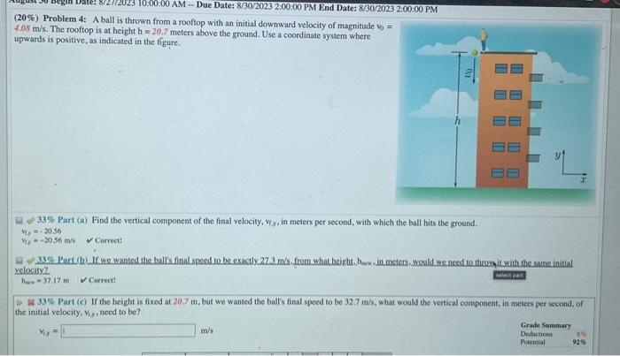Solved 20 Problem 4 A Ball Is Thrown From A Rooftop