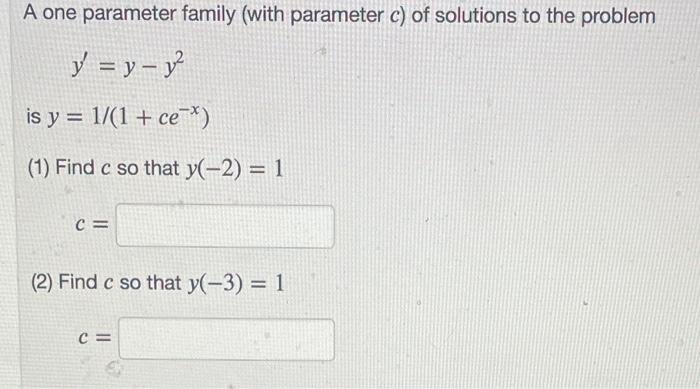 Solved A one parameter family (with parameter c) of | Chegg.com