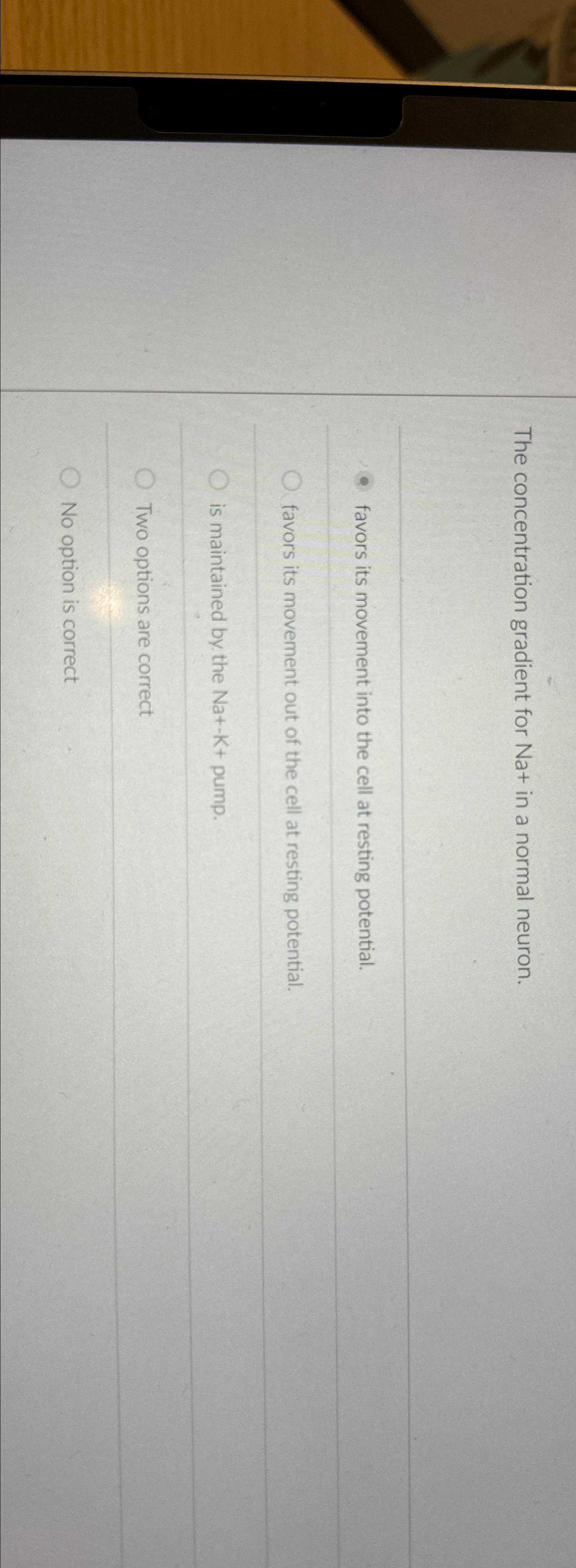 Solved The concentration gradient for Na+ ﻿in a normal | Chegg.com