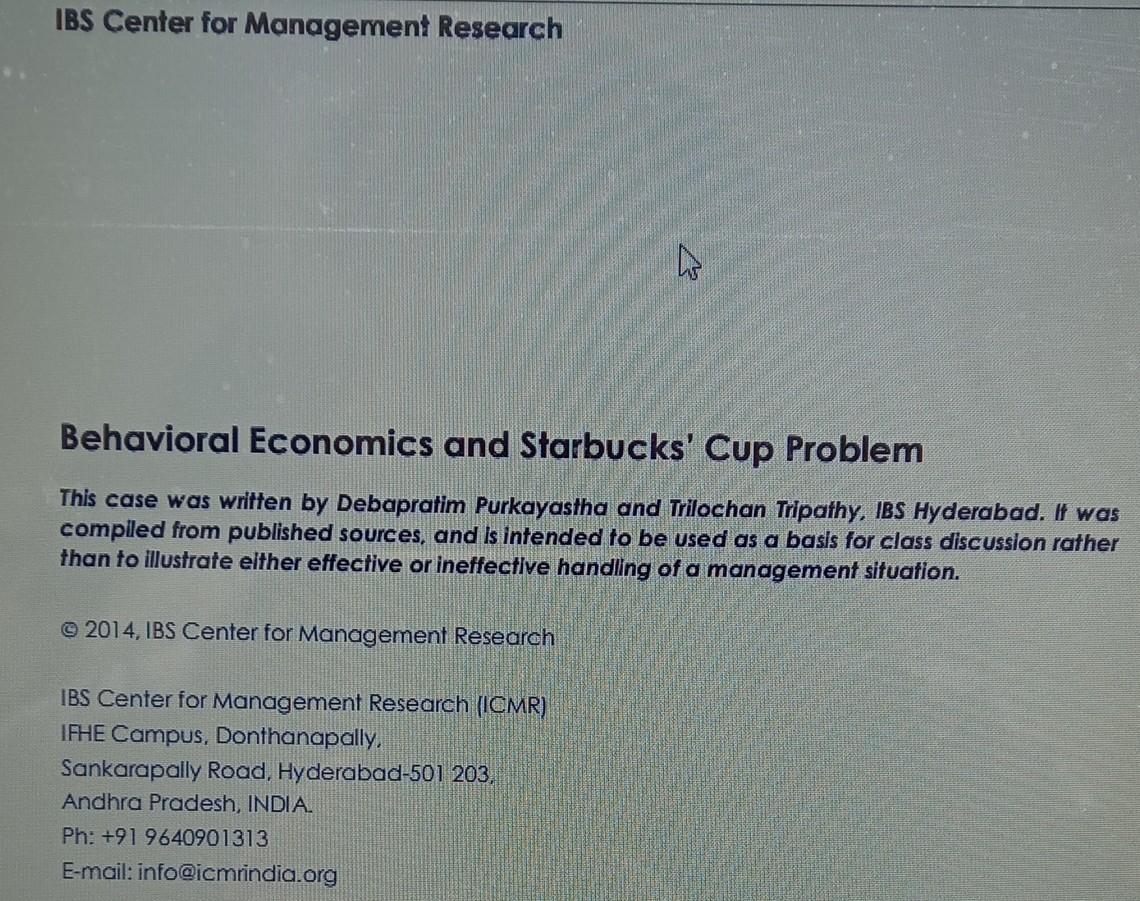 IBS Center for Management Research Behavioral | Chegg.com