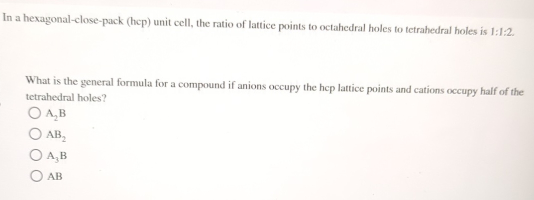 Solved In a hexagonal-close-pack (hcp) ﻿unit cell, the ratio | Chegg.com