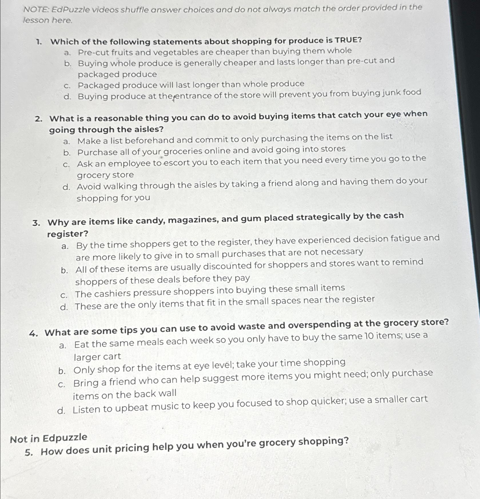 Solved NOTE: EdPuzzle videos shuffle answer choices and do | Chegg.com