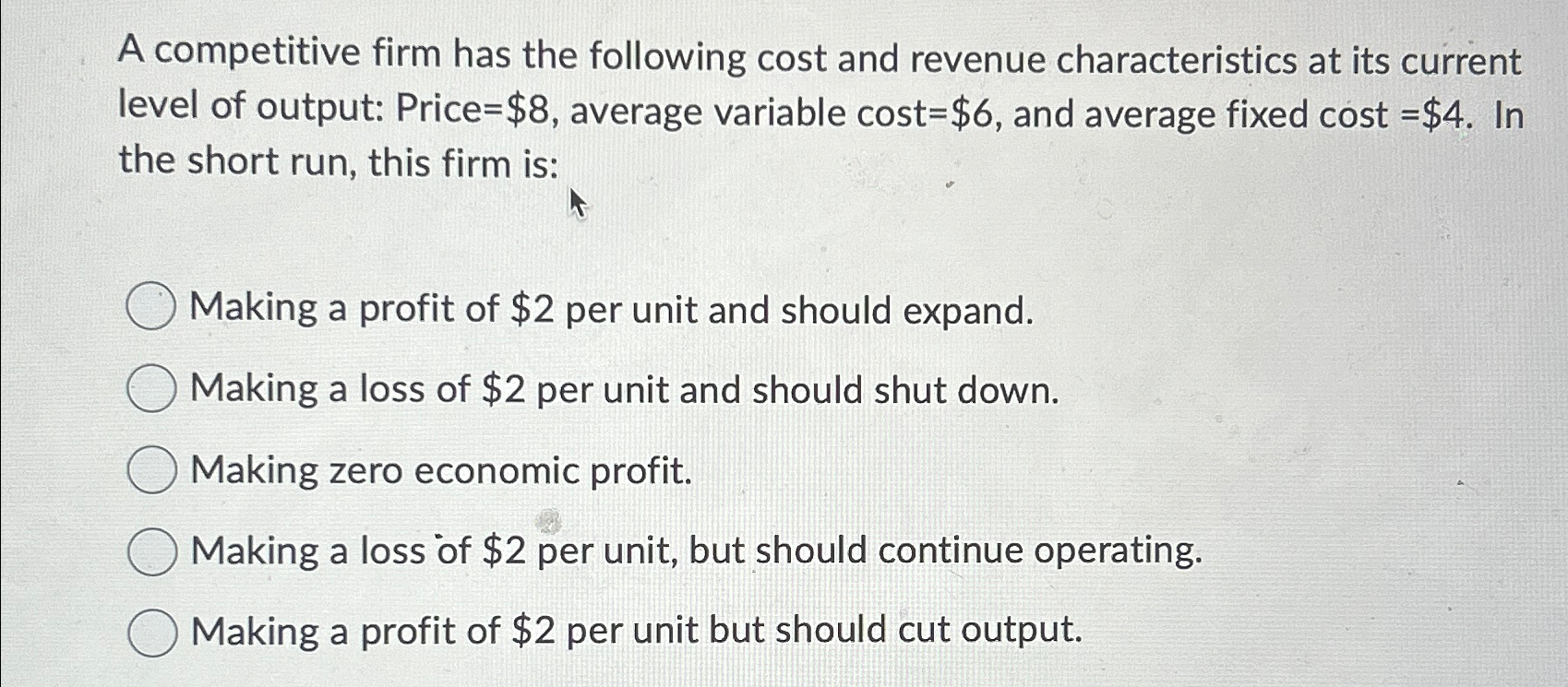 Solved A competitive firm has the following cost and revenue | Chegg.com