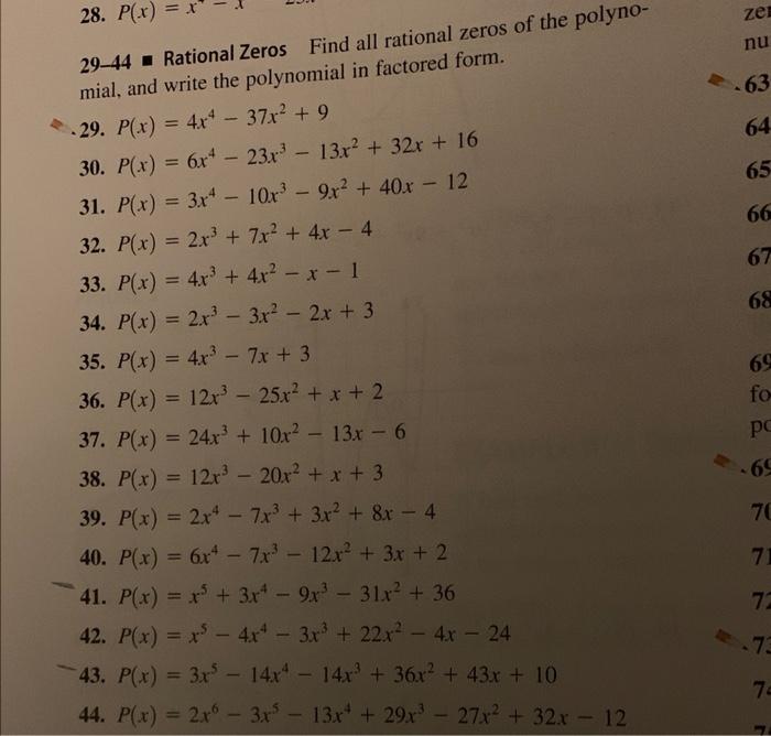Solved 29-44 Rational Zeros Find all rational zeros of the | Chegg.com