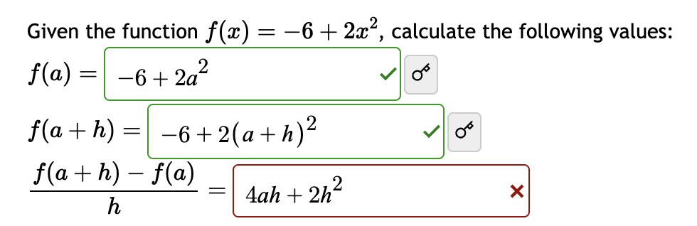 Solved Given the function f(x)=-6+2x2, ﻿calculate the | Chegg.com