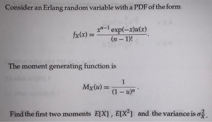Solved Consider An Erlang Random Variable With A Pdf Of The 5841