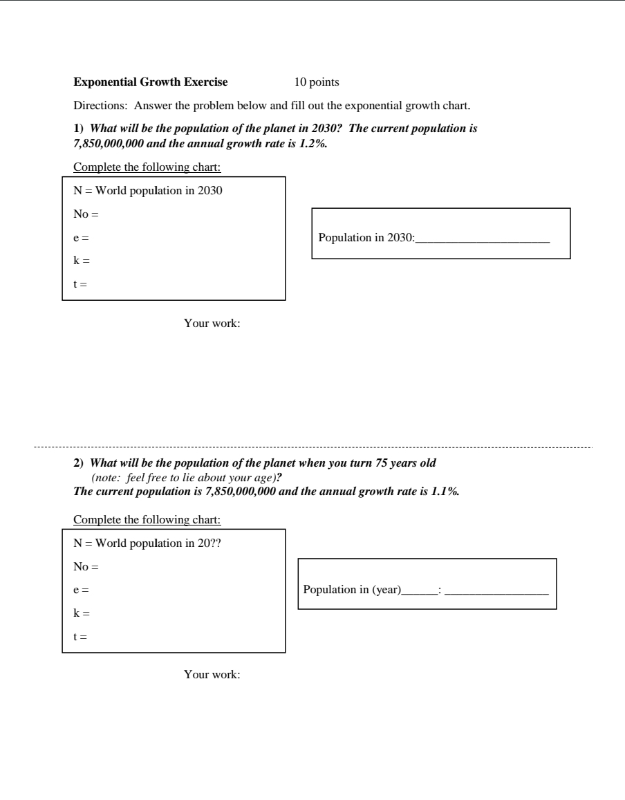 Solved Exponential Growth Exercise10 ﻿pointsDirections: | Chegg.com