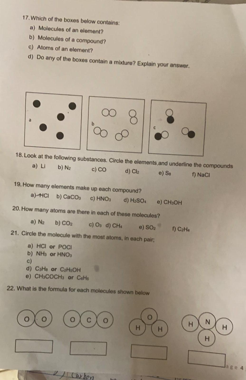 Solved 17. Which of the boxes below contains: a) Molecules | Chegg.com