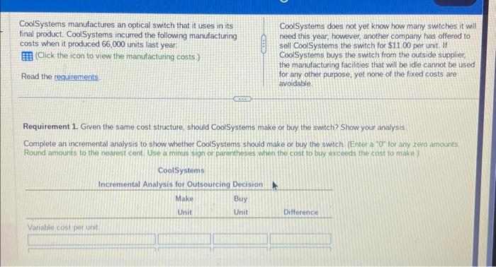 Solved CoolSystems manufactures an optical switch that it | Chegg.com