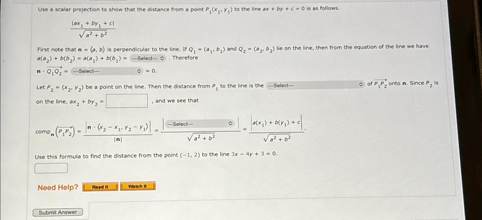 Solved Use a scalar projection to show that the distance | Chegg.com