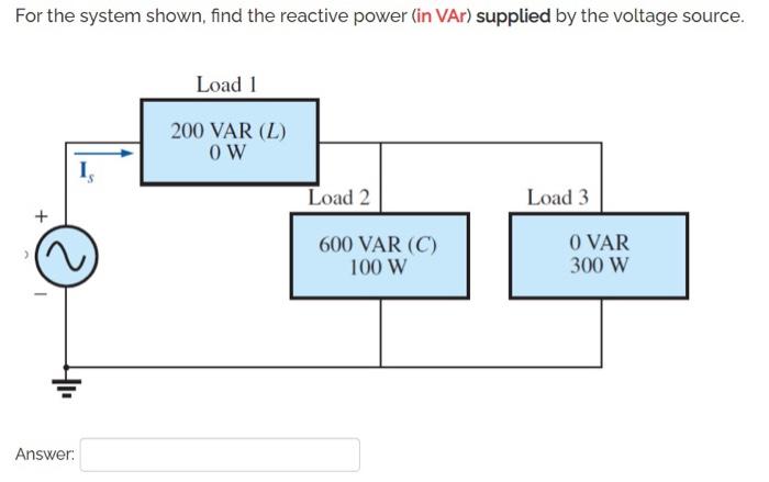 Solved For the system shown, find the reactive power (in | Chegg.com