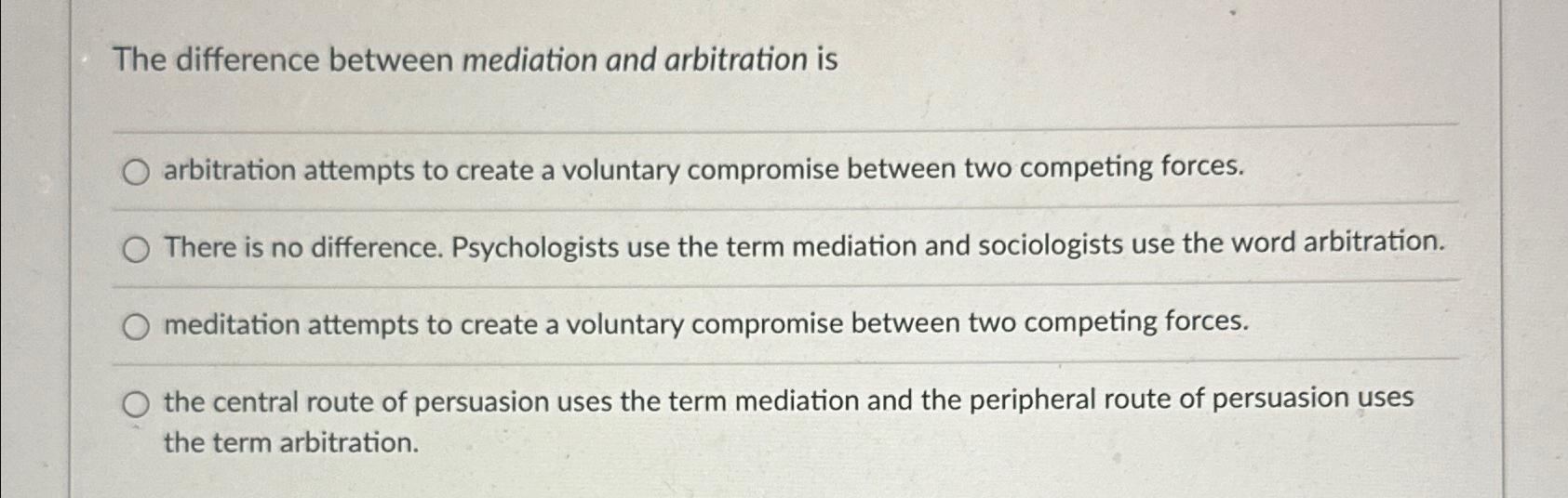 Solved The difference between mediation and arbitration | Chegg.com