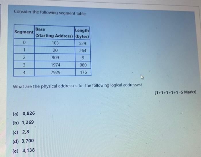 Solved Consider the following segment table: Base Segment | Chegg.com