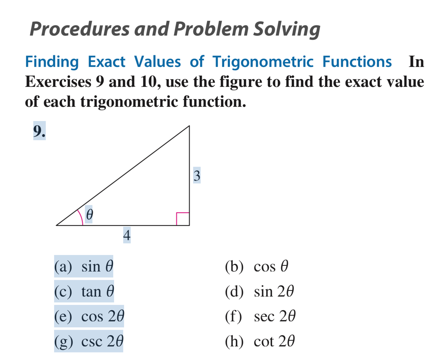 Solved Finding Exact Values Of Trigonometric Functions In