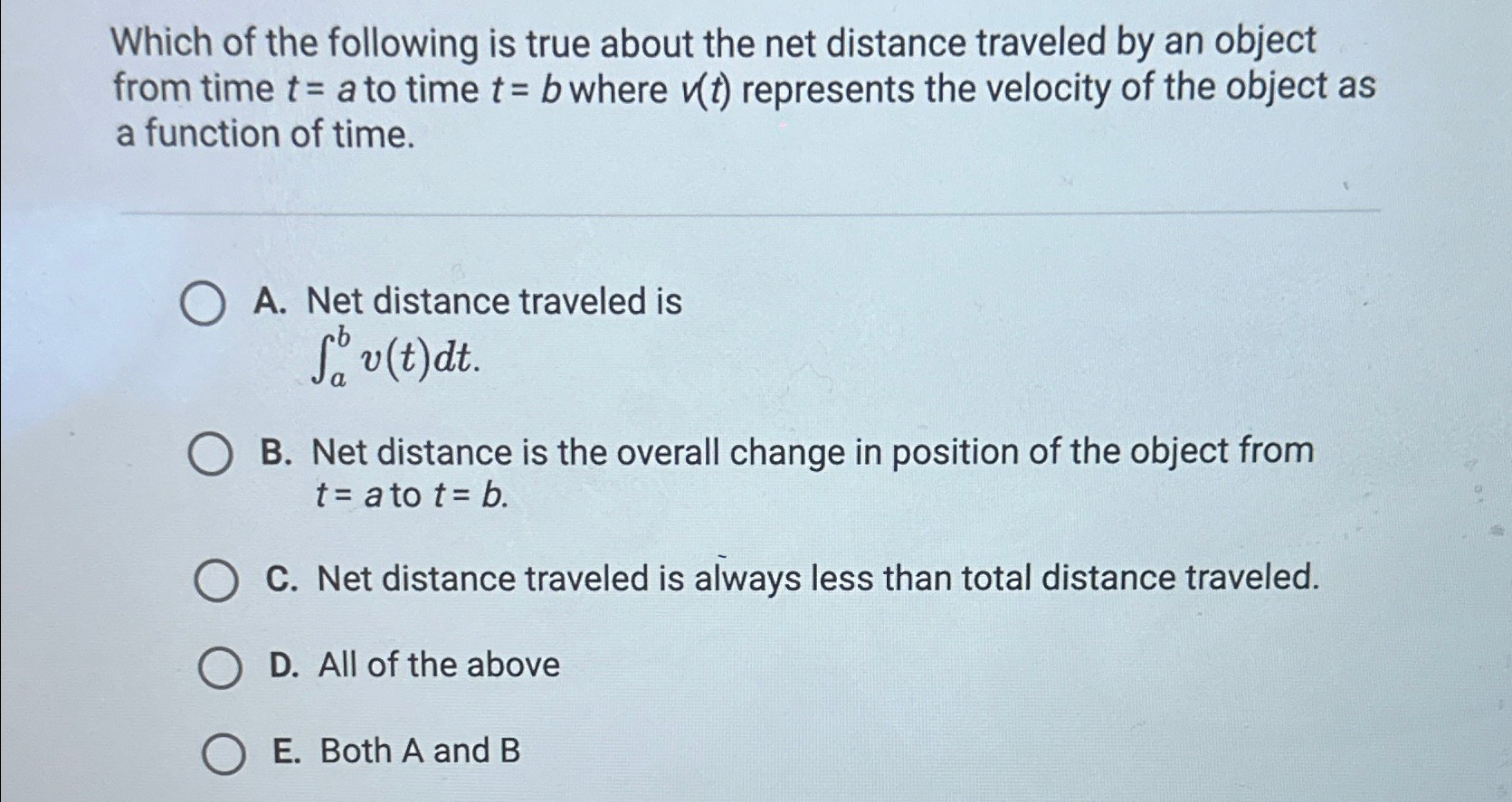 Solved Which of the following is true about the net distance | Chegg.com