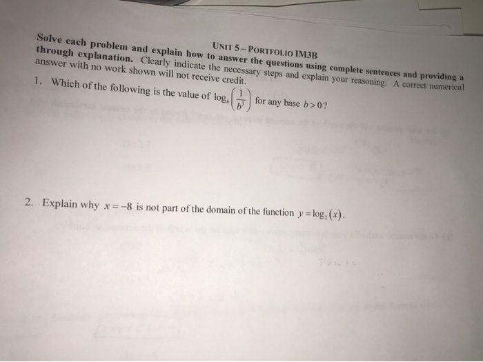 Solved UNIT 5 - PORTFOLIO IM3B Solve each problem and | Chegg.com