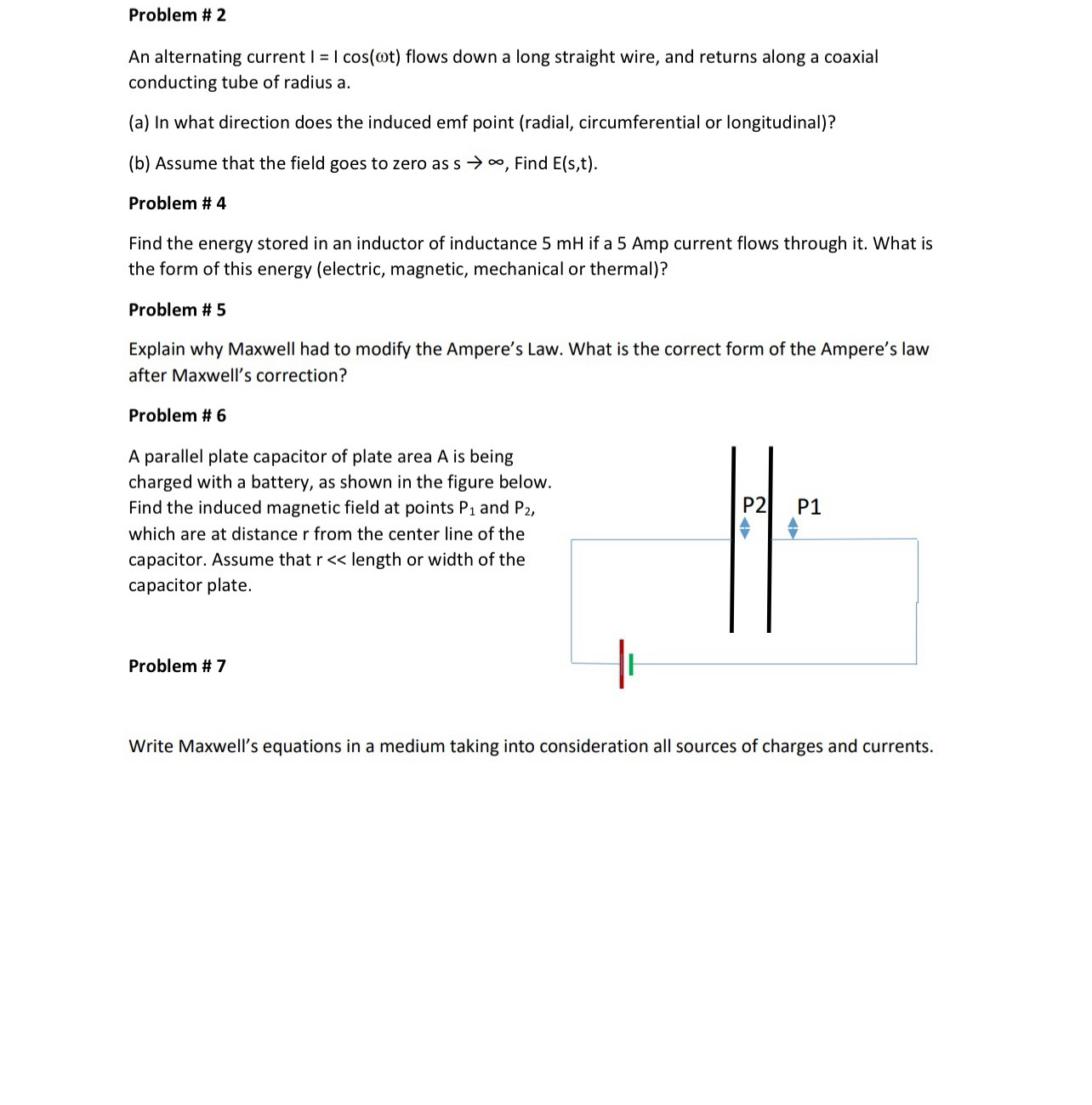 Solved Problem # 2An alternating current I=Icos(ωt) ﻿flows | Chegg.com