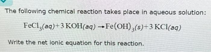 Solved The following chemical reaction takes place in | Chegg.com