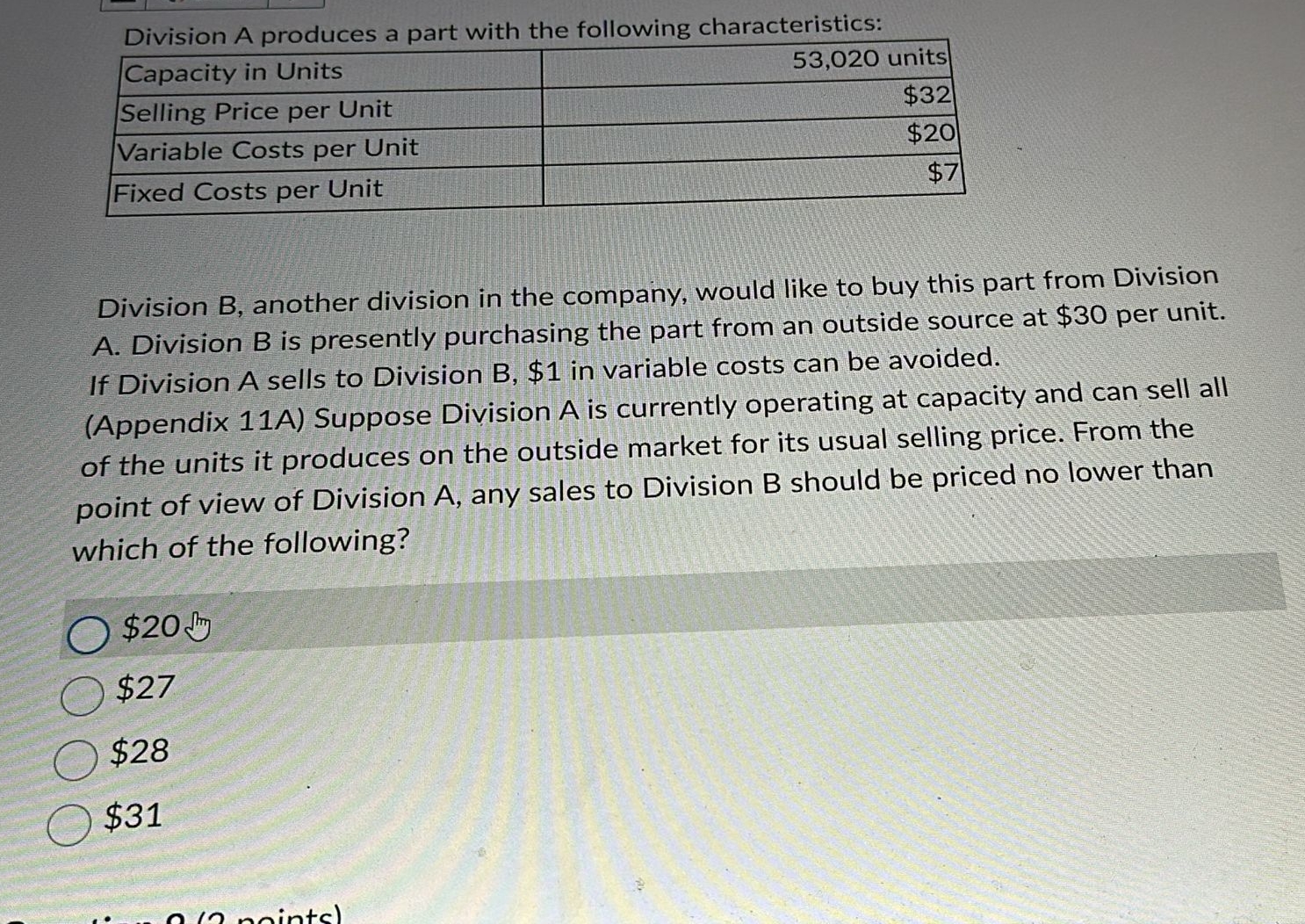 Solved Division A produces a part with the following | Chegg.com