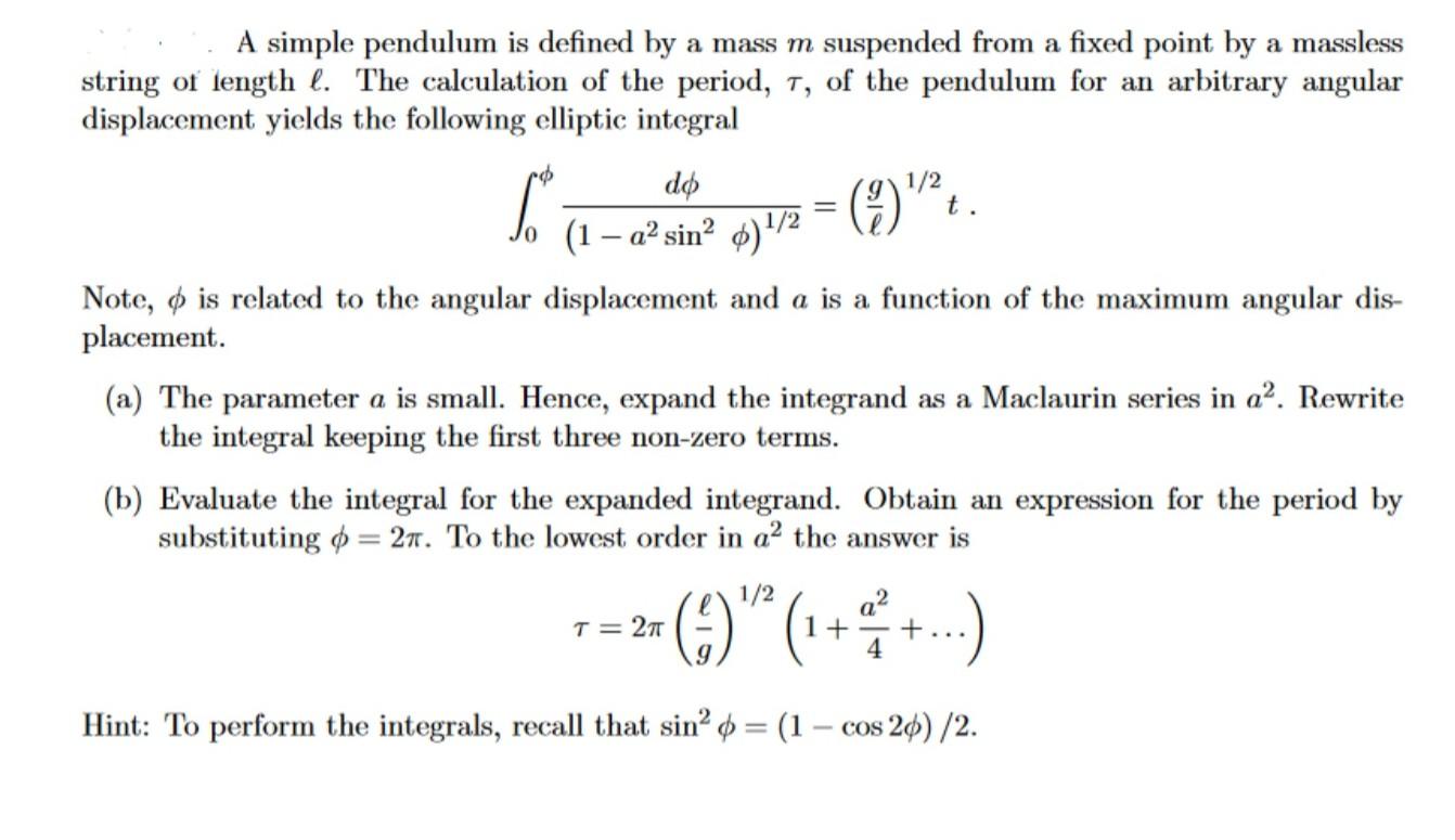Solved A simple pendulum is defined by a mass m suspended | Chegg.com