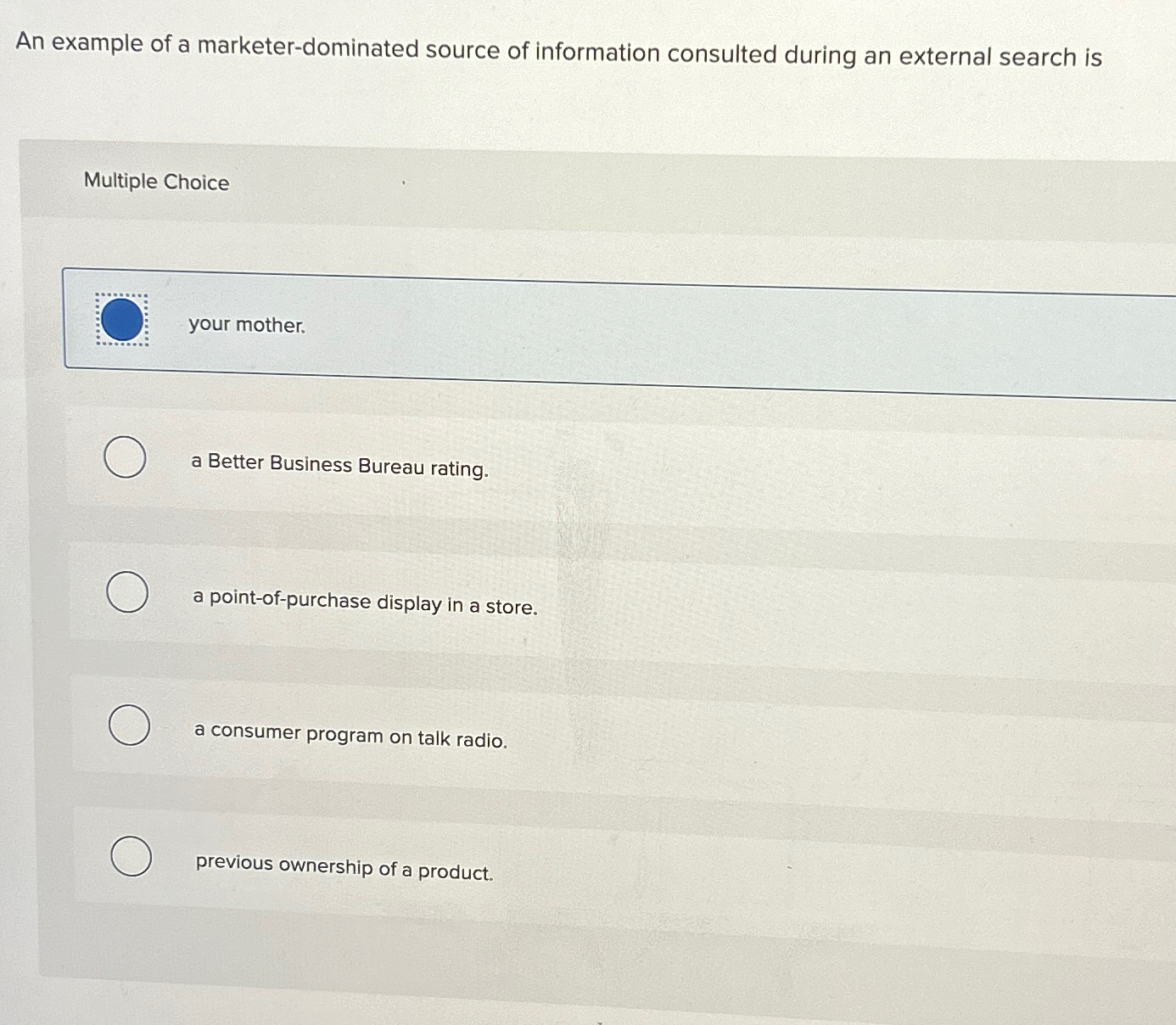 Solved An example of a marketer-dominated source of | Chegg.com
